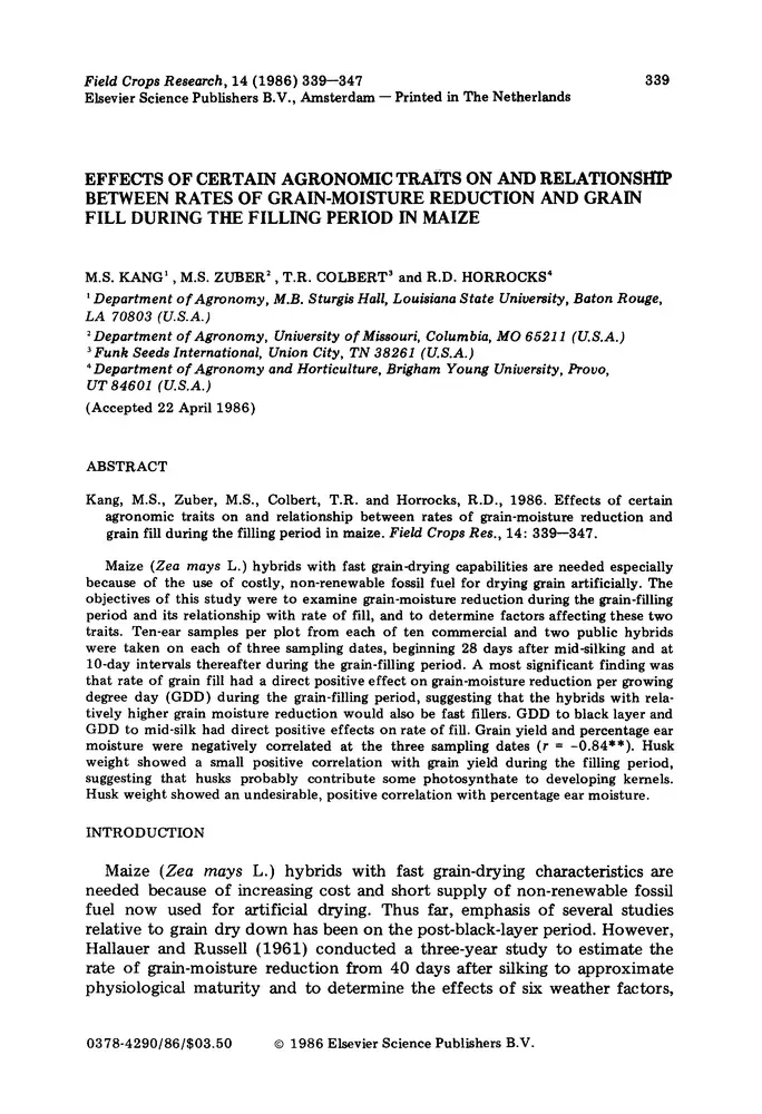 Effects of certain agronomic traits on and relationship between rates ...