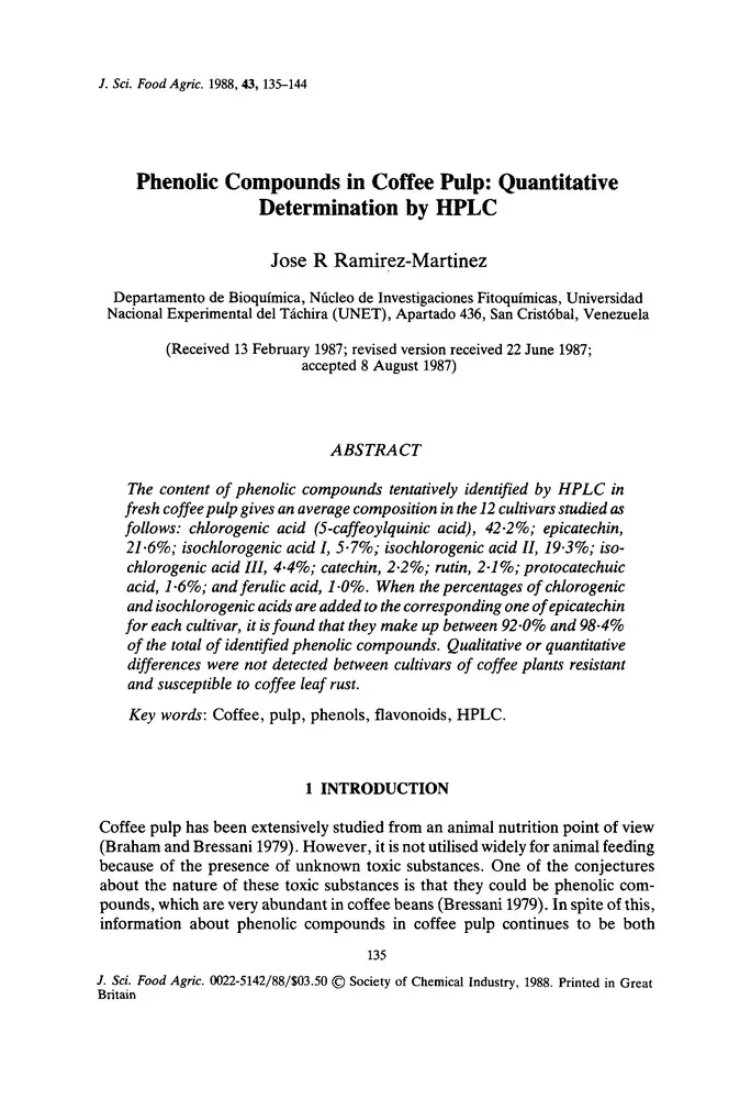 Phenolic compounds in coffee pulp: quantitative determination by HPLC
