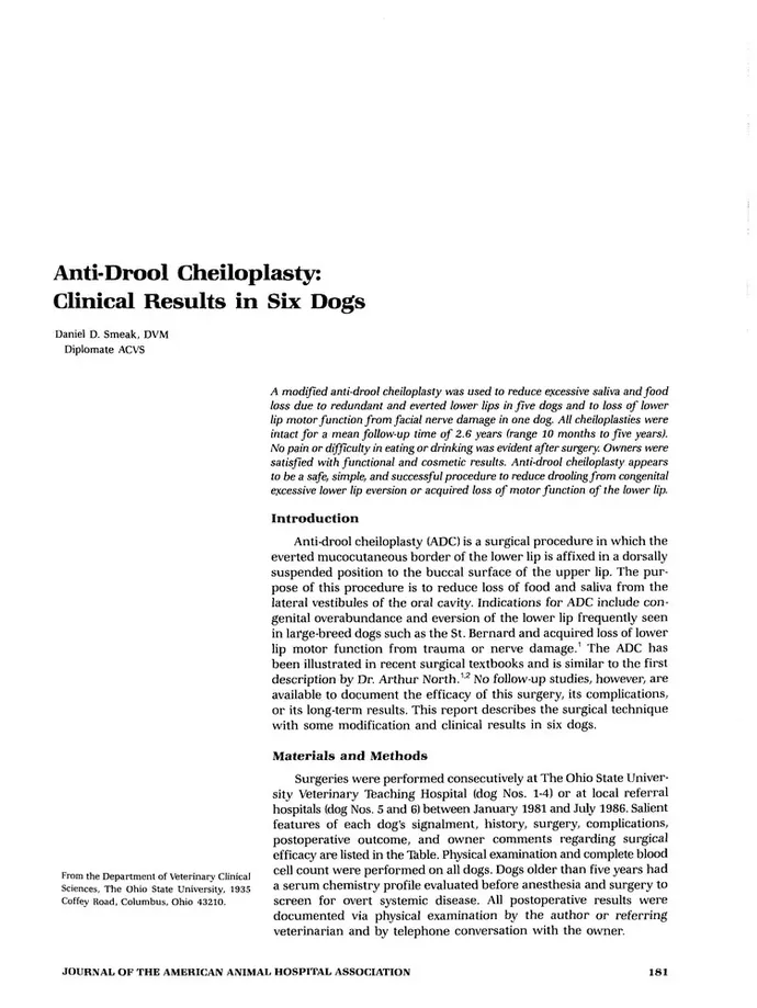 Anti-drool cheiloplasty: clinical results in six dogs