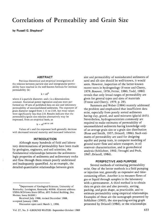 Correlations of permeability and grain size