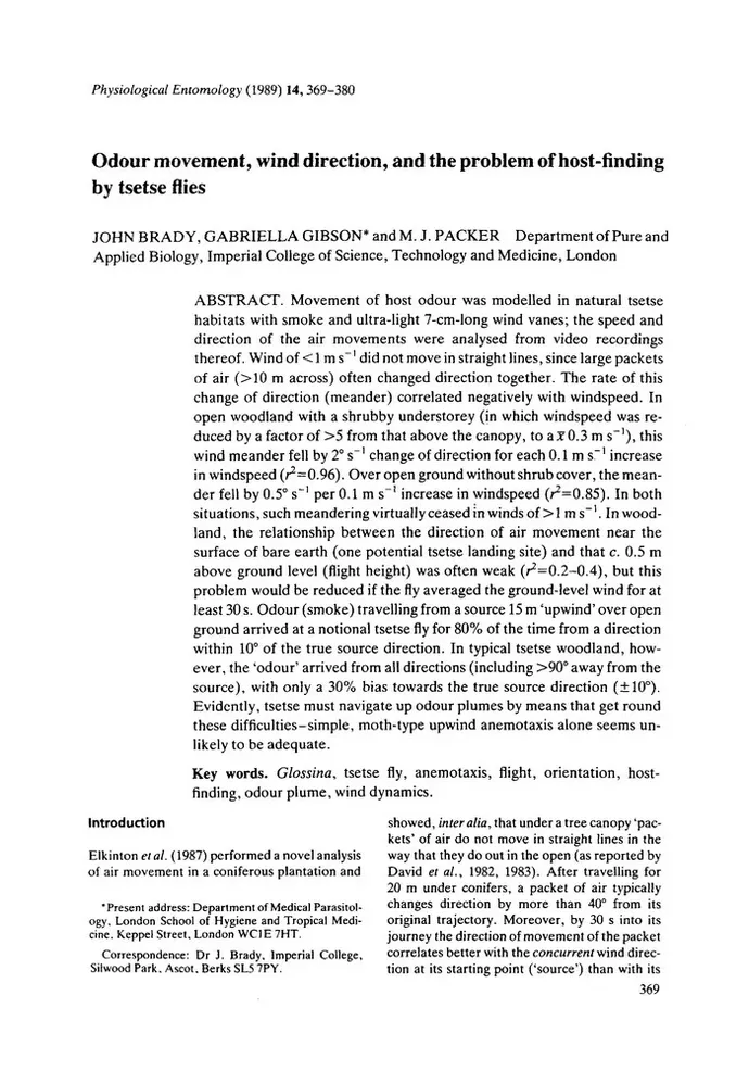 Odour movement, wind direction, and the problem of host-finding by ...