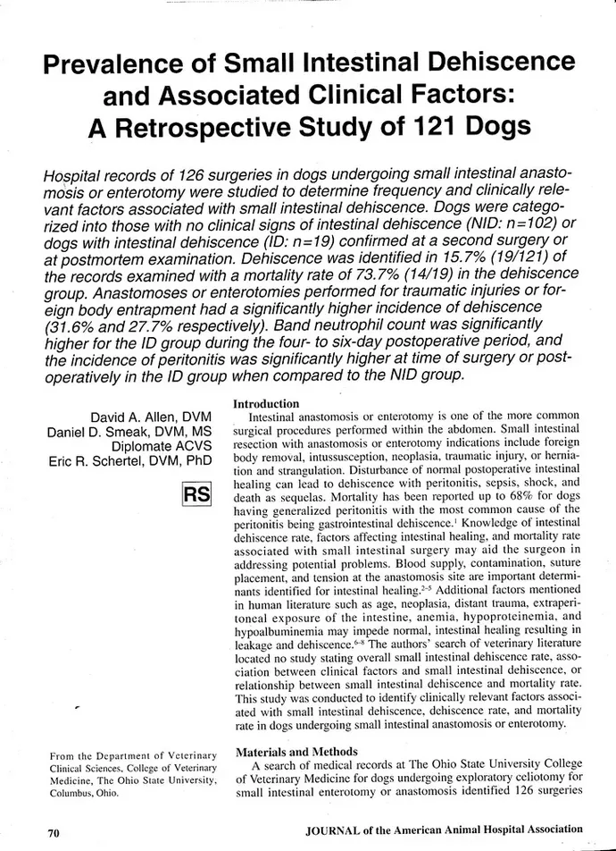 Prevalence of small intestinal dehiscence and associated clinical ...
