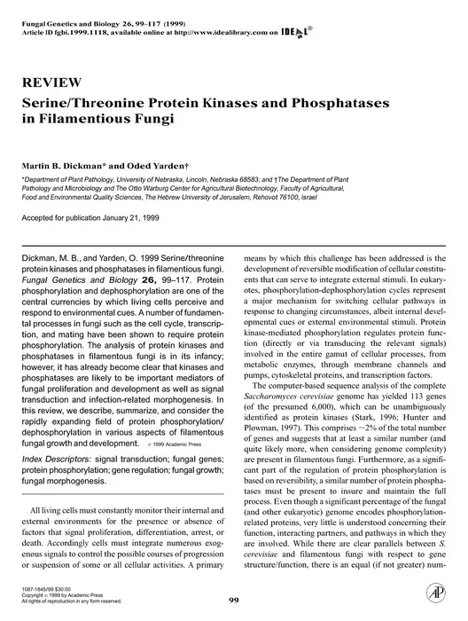 Serine/threonine protein kinases and phosphatases in filamentious fungi