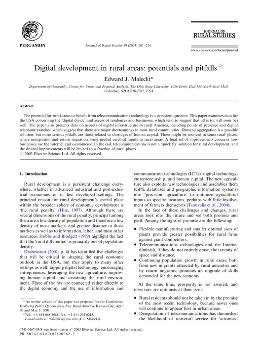 Digital development in rural areas: potentials and pitfalls