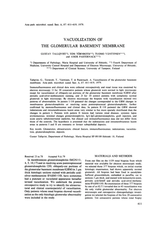 Vacuolization of the glomerular basement membrane