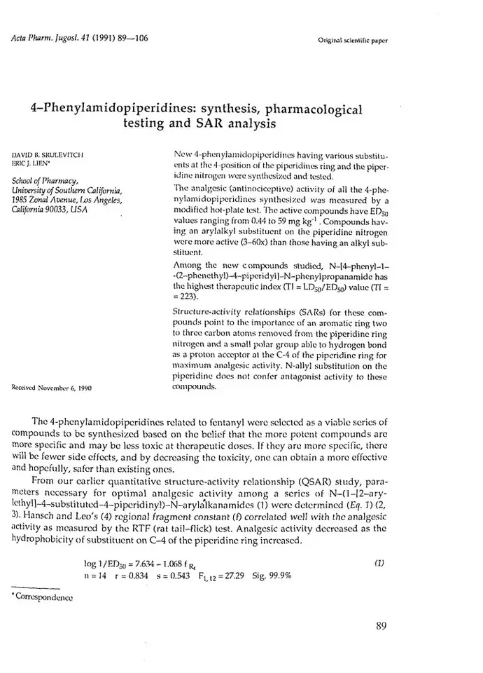 4-Phenylamidopiperidines: Synthesis pharmacological testing and SAR ...