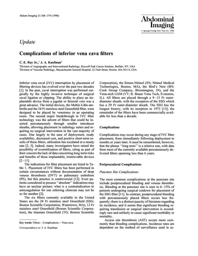 Complications of inferior vena cava filters