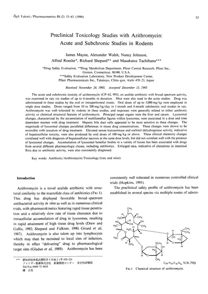 Preclinical toxicology studies with azithromycin: Acute and subchronic ...