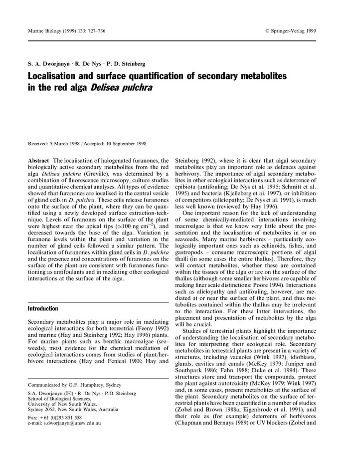 Localisation and surface quantification of secondary metabolites in the ...
