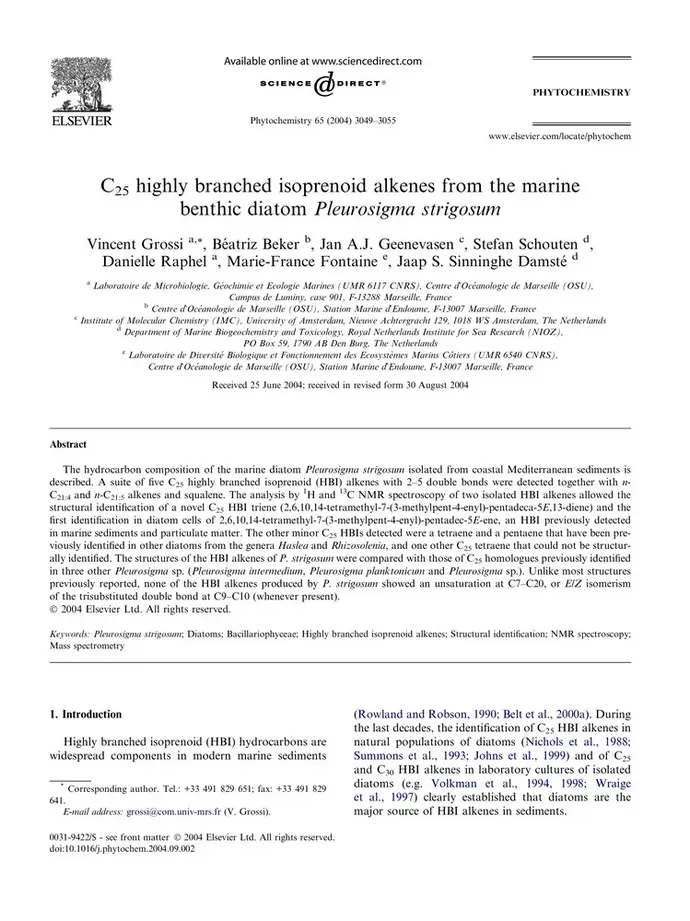 C(25) highly branched isoprenoid alkenes from the marine benthic diatom ...