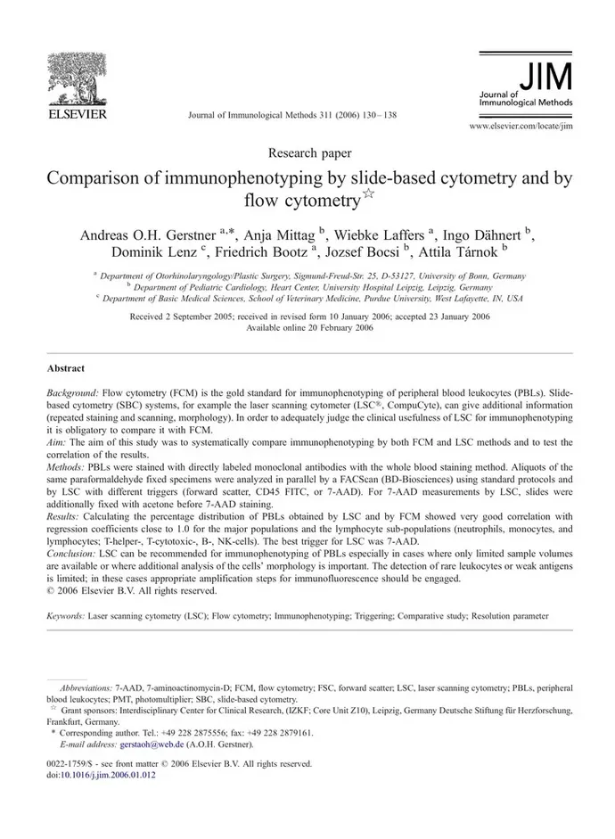 Comparison of immunophenotyping by slide-based cytometry and by flow ...