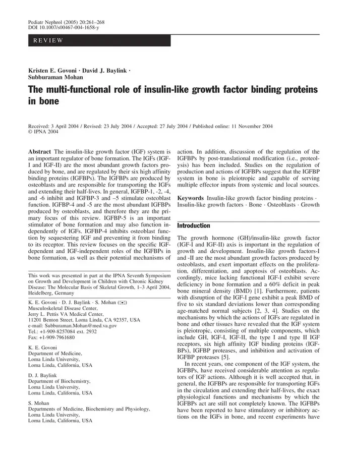 The multi-functional role of insulin-like growth factor binding ...