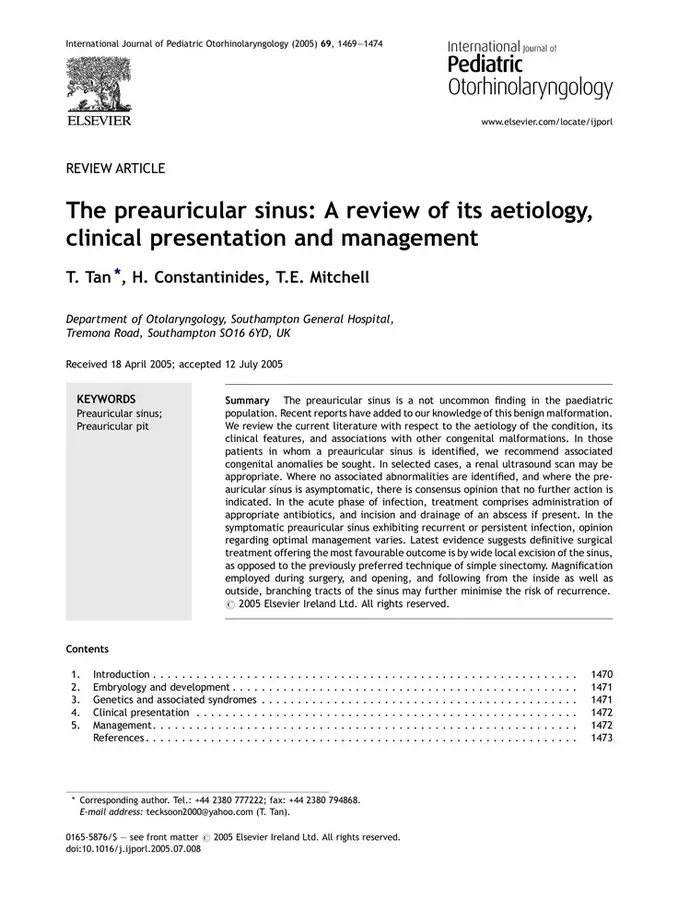The preauricular sinus: A review of its aetiology, clinical ...
