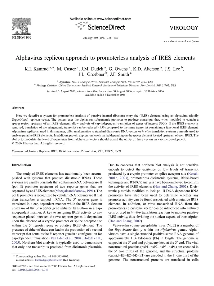 Alphavirus replicon approach to promoterless analysis of IRES elements