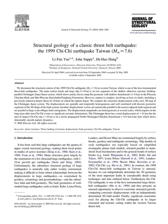 Structural geology of a classic thrust belt earthquake; the 1999 Chi ...