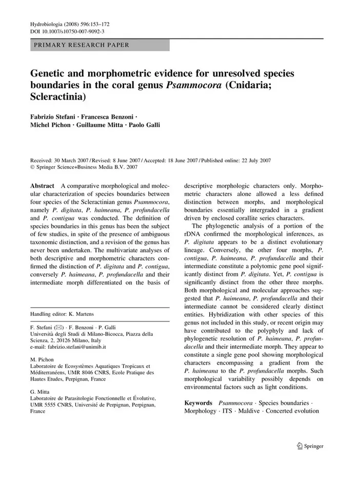 Genetic and morphometric evidence for unresolved species boundaries in ...