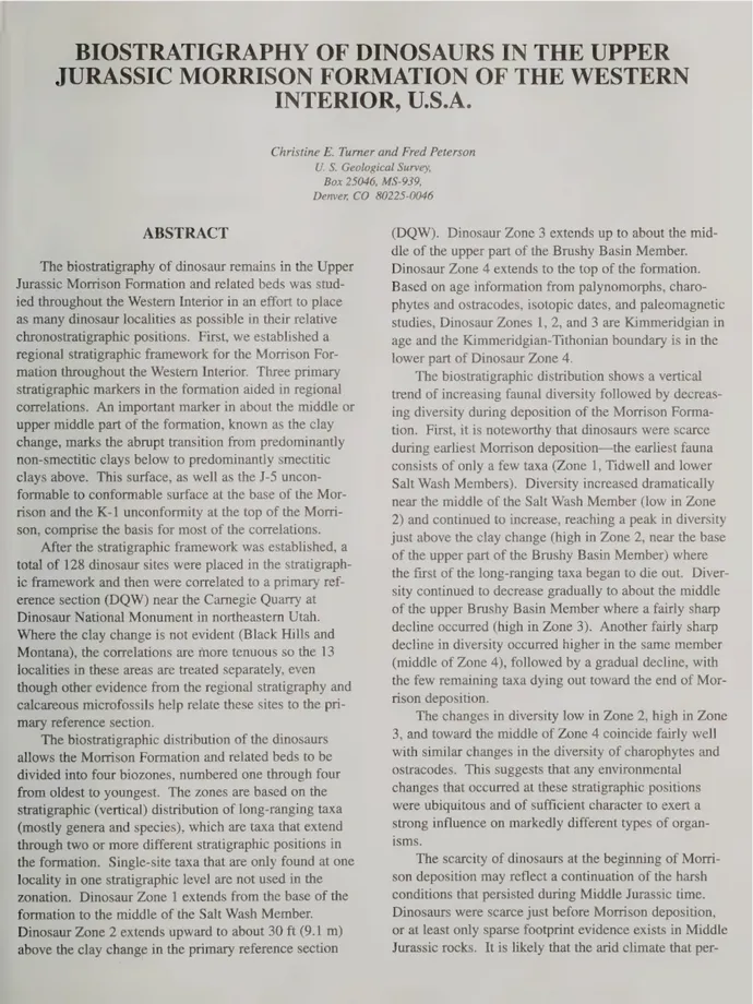 Biostratigraphy of dinosaurs in the Upper Jurassic Morrison Formation ...
