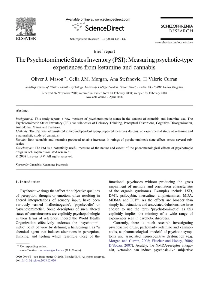 The psychotomimetic states inventory (PSI): measuring psychotic-type ...