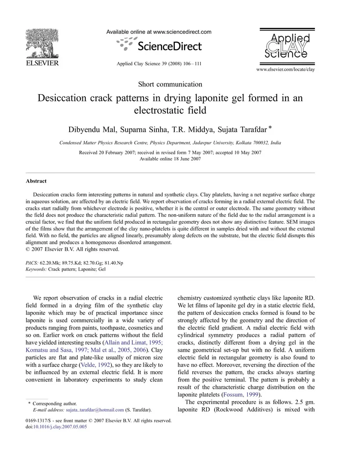 Desiccation crack patterns in drying laponite gel formed in an ...