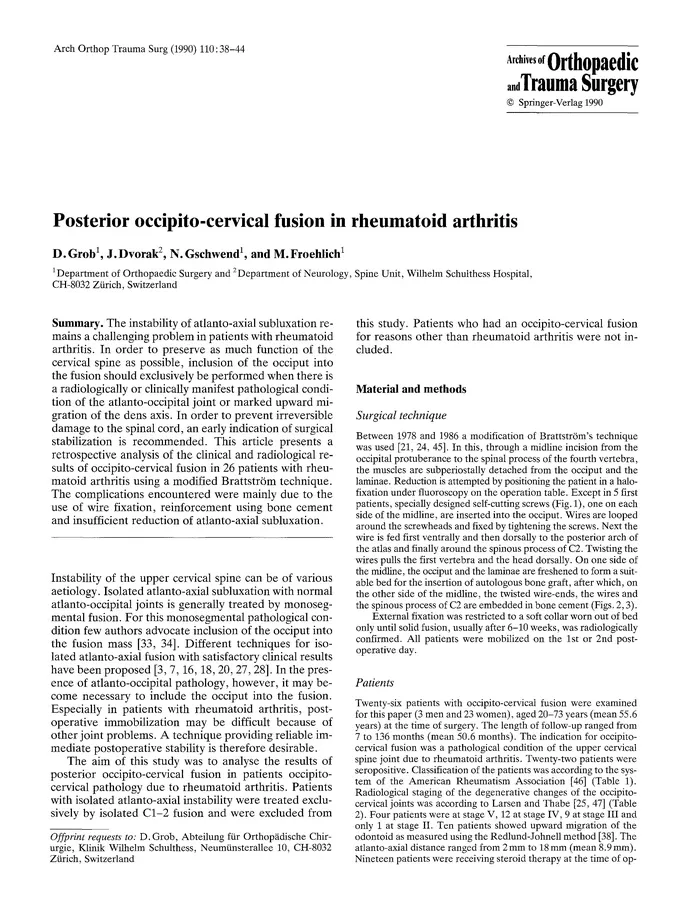 Posterior occipito-cervical fusion in rheumatoid arthritis