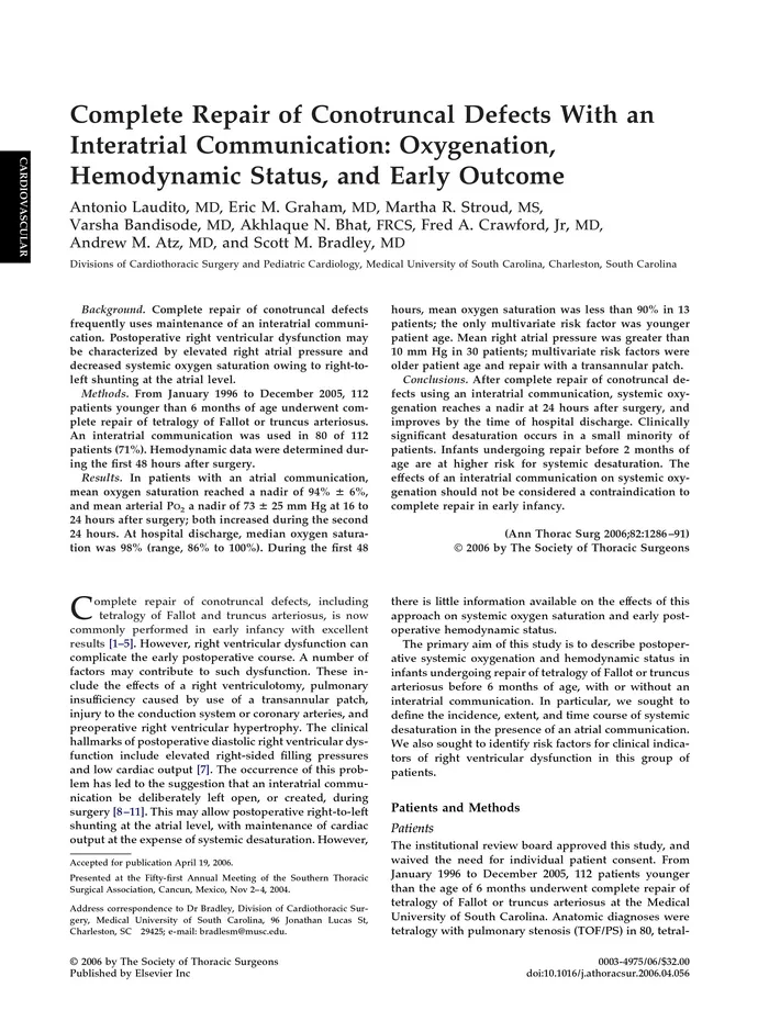 Complete repair of conotruncal defects with an interatrial ...
