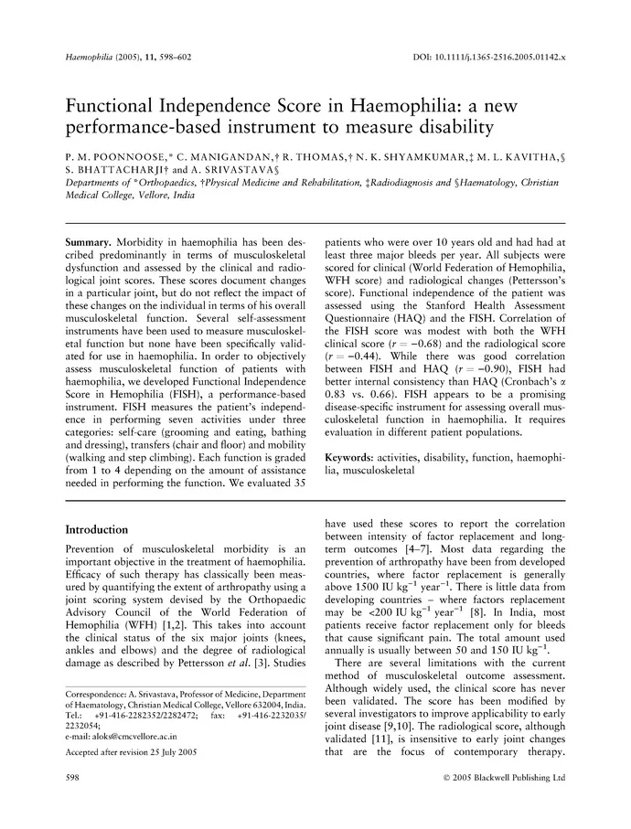 Functional Independence Score in Haemophilia: a new performance-based ...