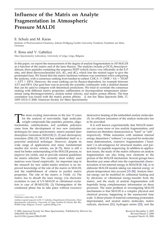 Influence of the matrix on analyte fragmentation in atmospheric ...