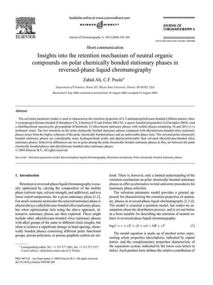 Insights into the retention mechanism of neutral organic compounds on ...
