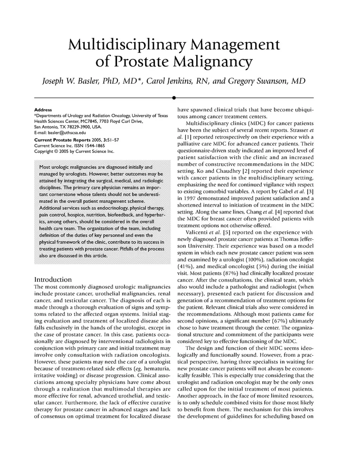 Multidisciplinary management of prostate malignancy