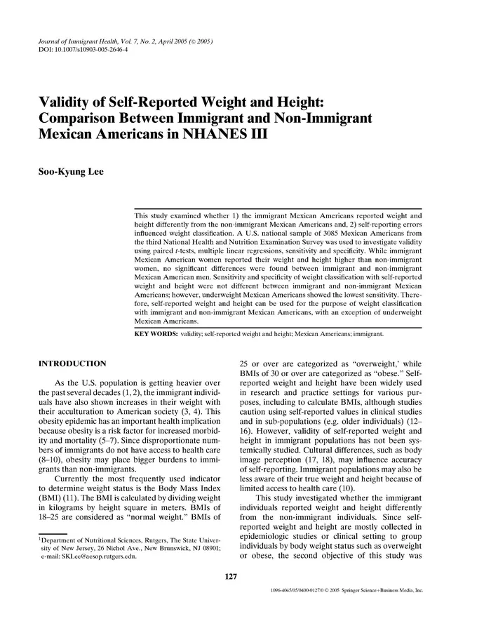 Validity of self-reported weight and height: comparison between ...
