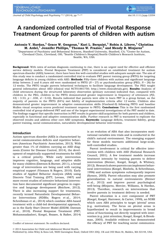 A randomized controlled trial of Pivotal Response Treatment Group for ...