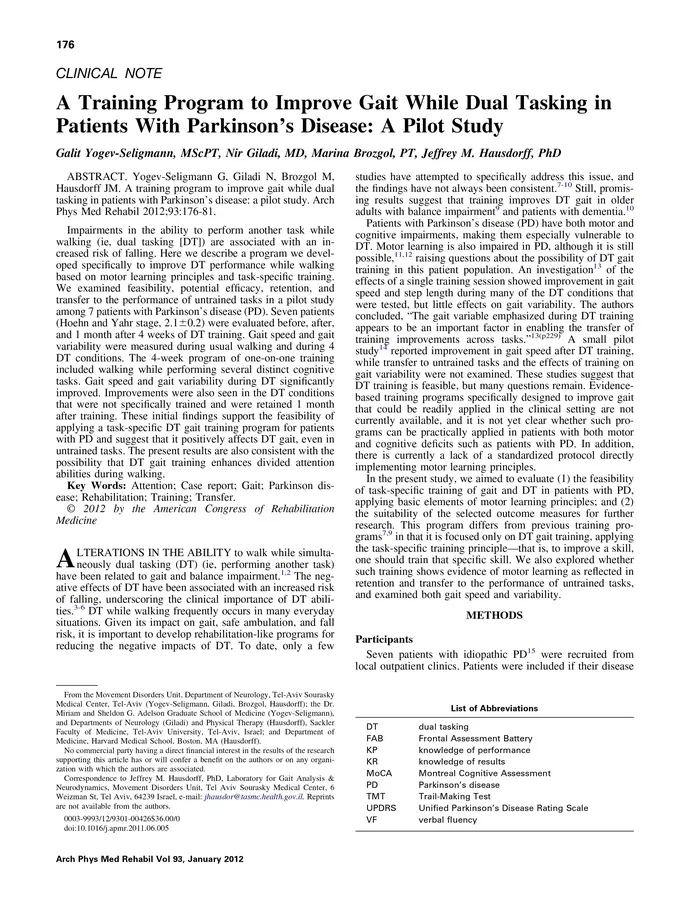 A training program to improve gait while dual tasking in patients with ...
