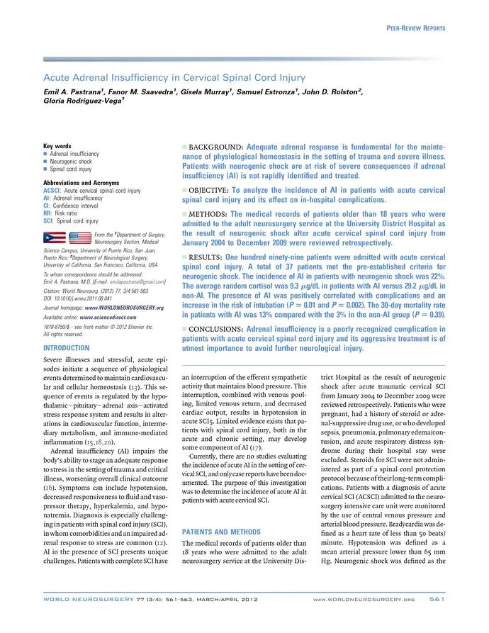 Acute adrenal insufficiency in cervical spinal cord injury