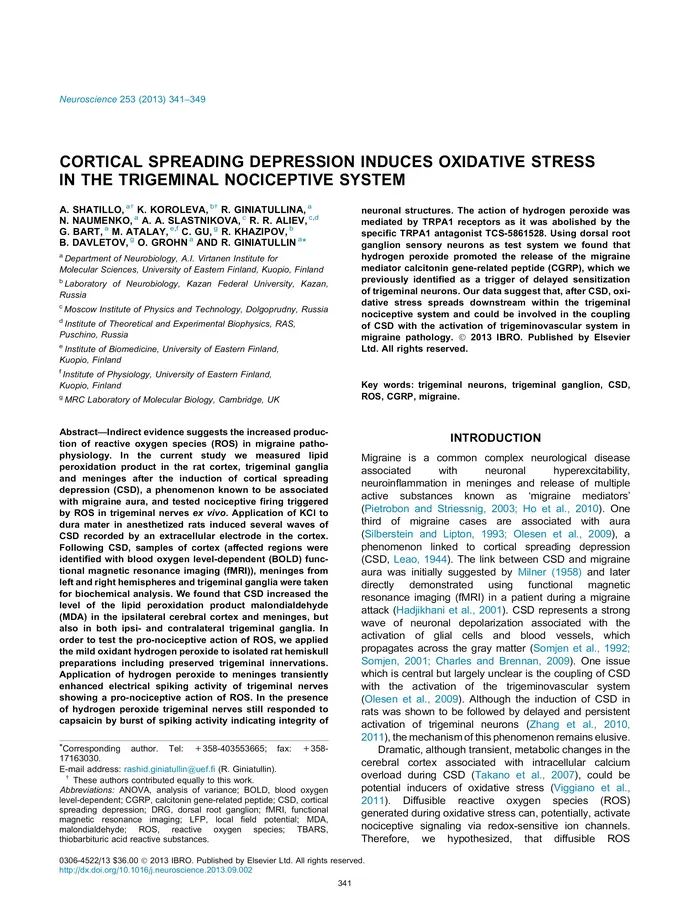 Cortical spreading depression induces oxidative stress in the ...