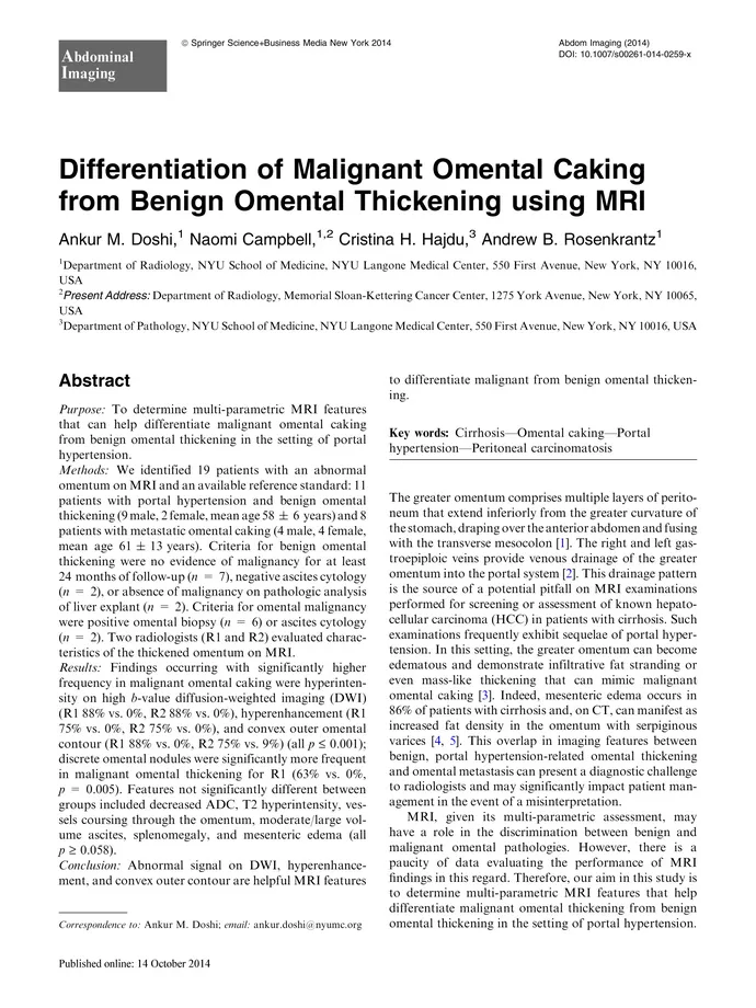 Omental AIC News Release OMENTAL CAKE