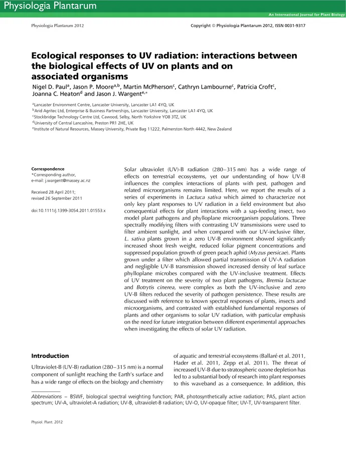Ecological responses to UV radiation: interactions between the ...