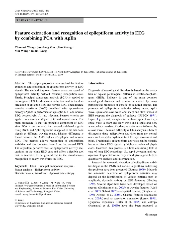 Feature extraction and recognition of epileptiform activity in EEG by ...