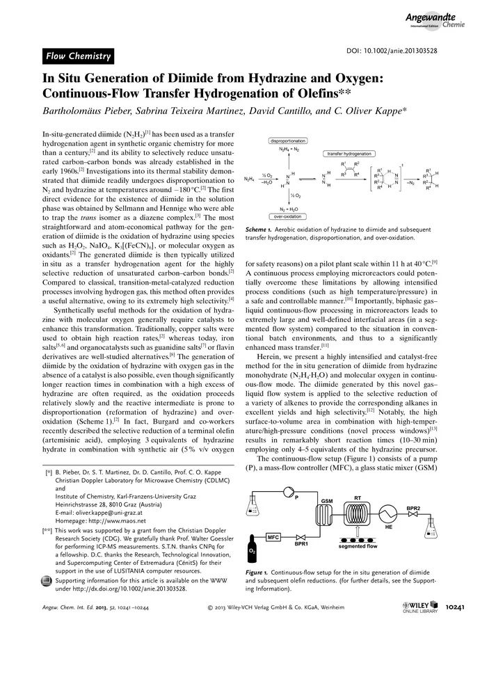 In situ generation of diimide from hydrazine and oxygen: continuous ...