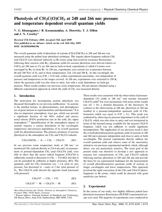 Photolysis of CH3COCH3 at 248 and 266 nm: pressure and temperature ...