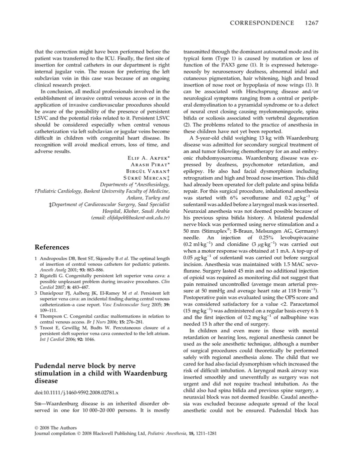 Pudendal nerve block by nerve stimulation in a child with Waardenburg ...