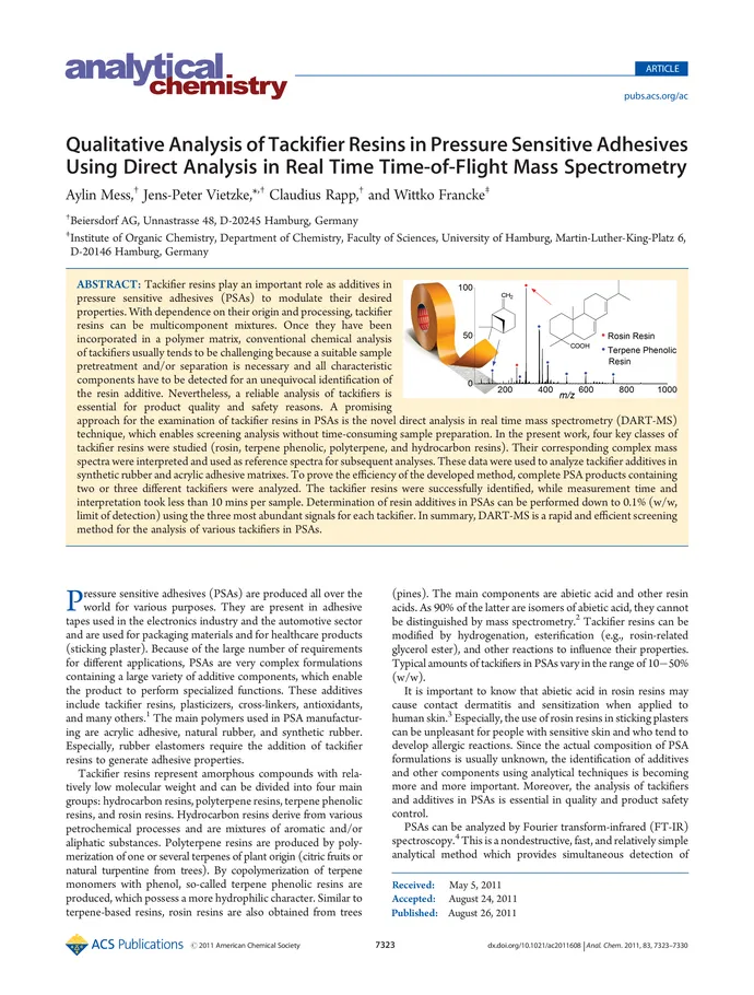 Qualitative analysis of tackifier resins in pressure sensitive ...