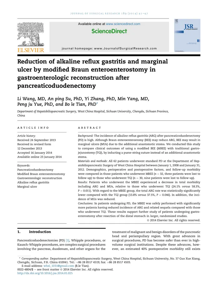 Reduction of alkaline reflux gastritis and marginal ulcer by modified ...