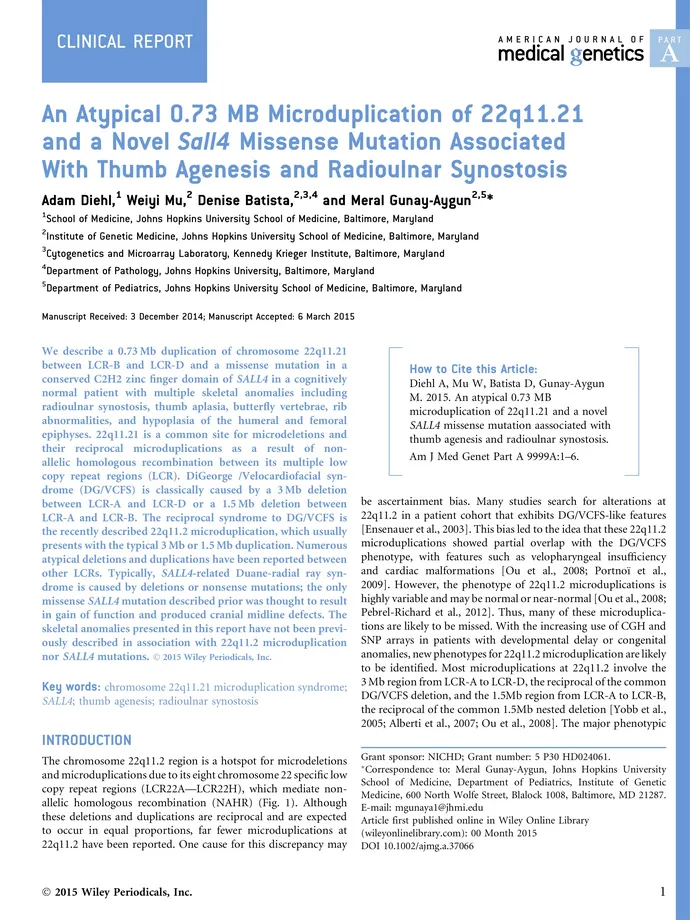 An atypical 0.73 MB microduplication of 22q11.21 and a novel SALL4 ...