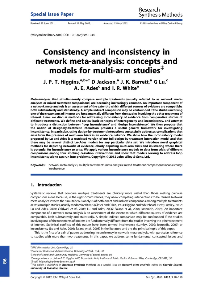 Consistency and inconsistency in network meta-analysis: concepts and ...