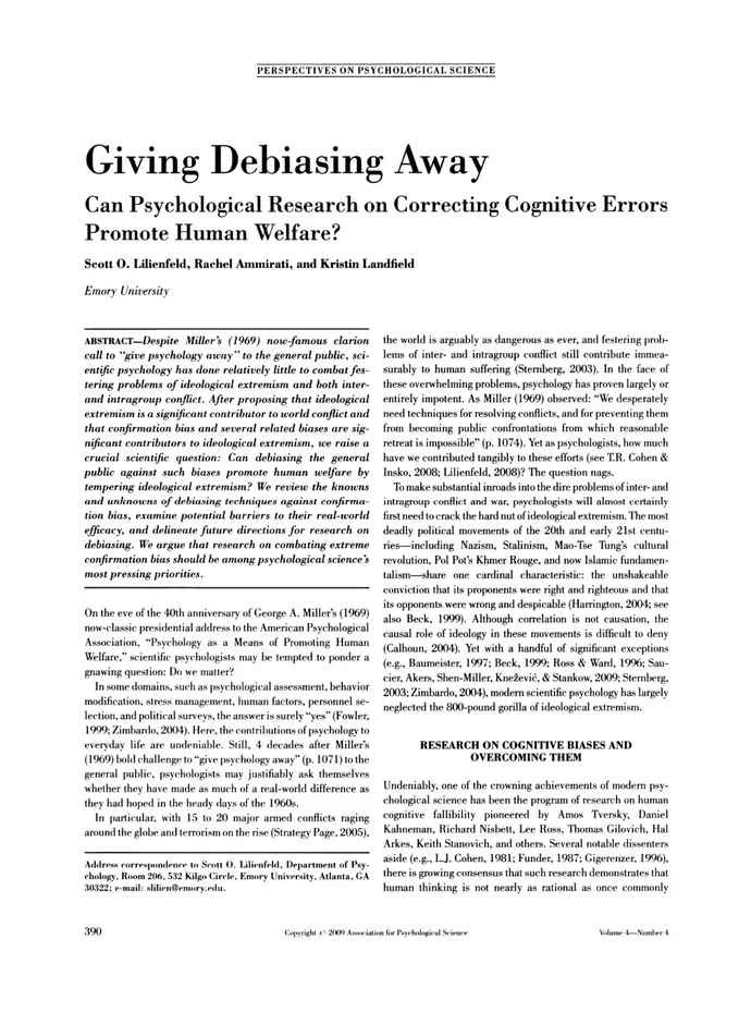 Giving Debiasing Away: can Psychological Research on Correcting ...