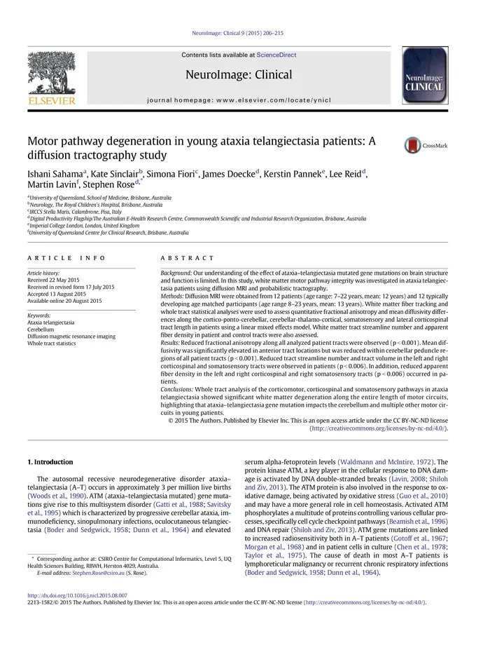Motor pathway degeneration in young ataxia telangiectasia patients: a ...