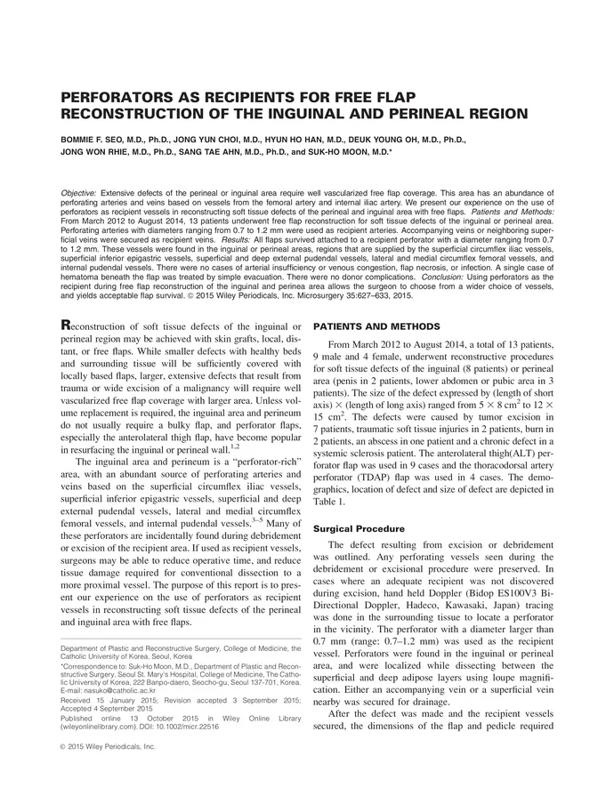 Perforators as recipients for free flap reconstruction of the inguinal ...