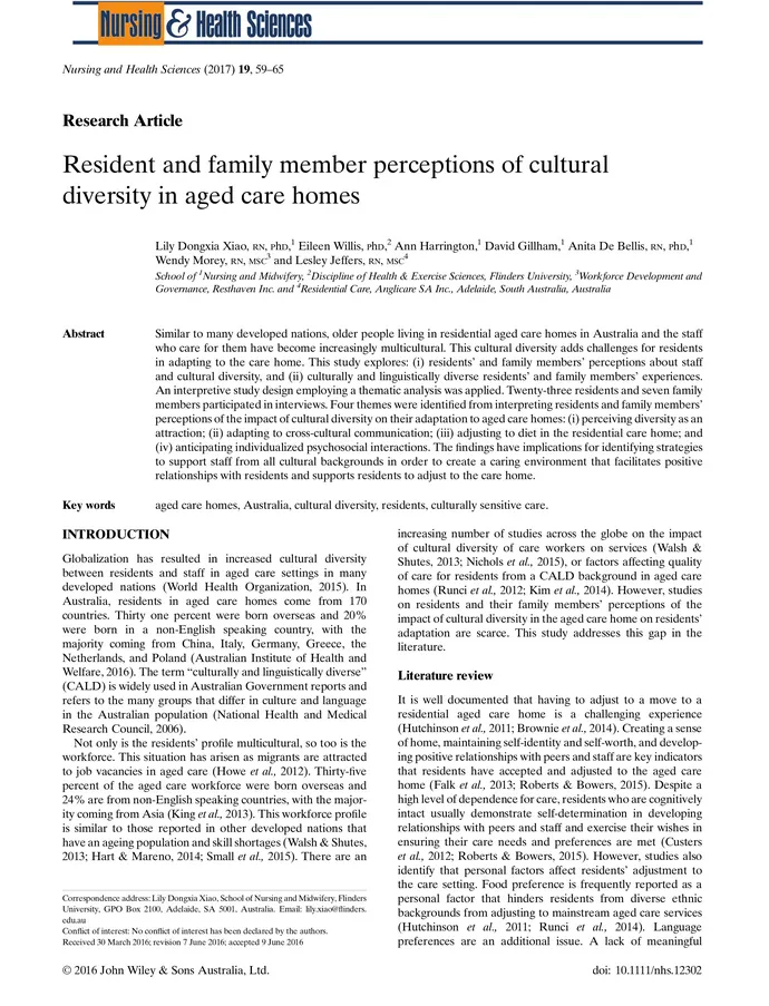 Resident and family member perceptions of cultural diversity in aged ...