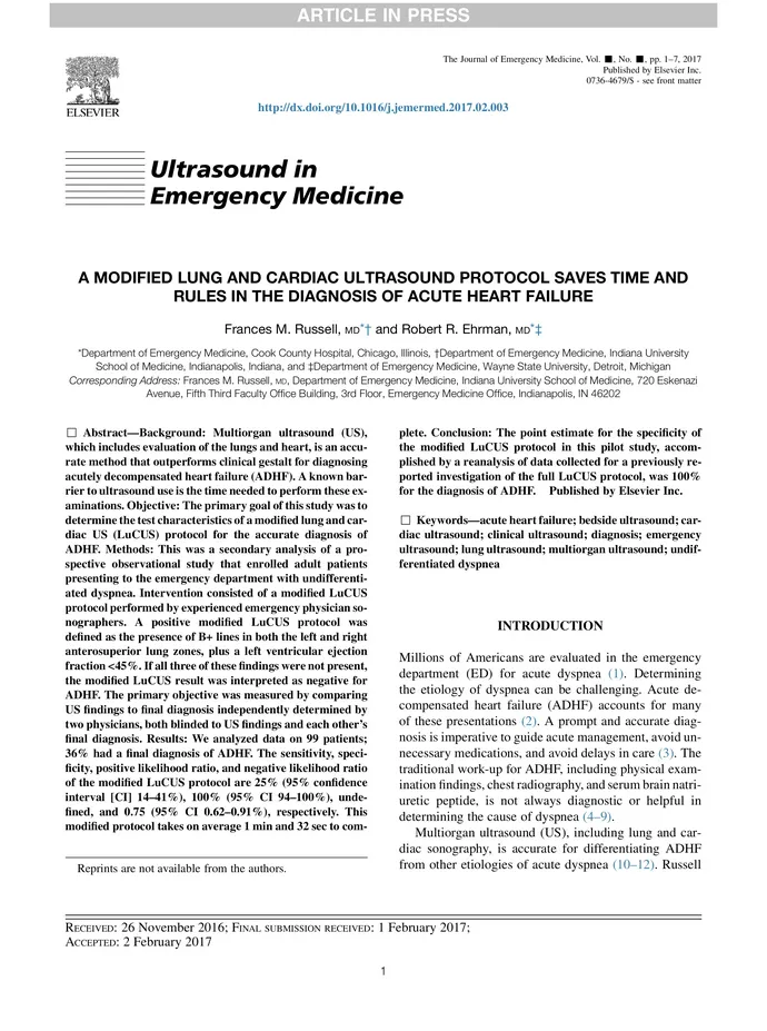 A Modified Lung and Cardiac Ultrasound Protocol Saves time and Rules in ...