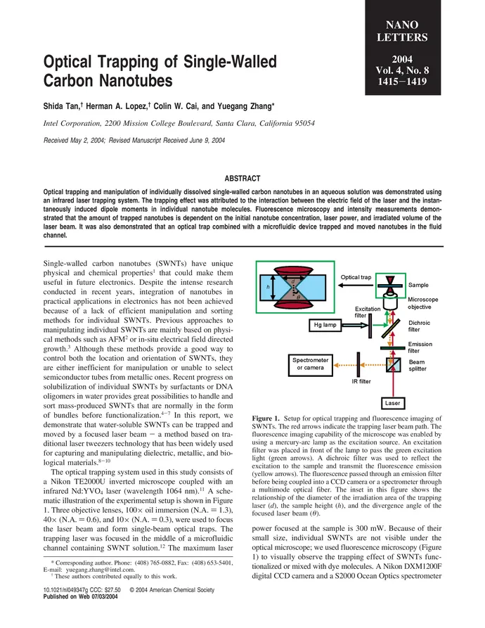 Optical Trapping of Single-Walled Carbon Nanotubes